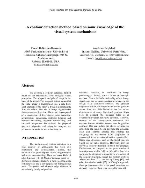 Pdf A Contour Detection Method Based On Some Knowledges Of The Visual