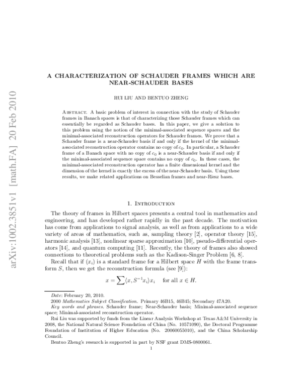 (PDF) A characterization of Schauder frames which are near-Schauder bases