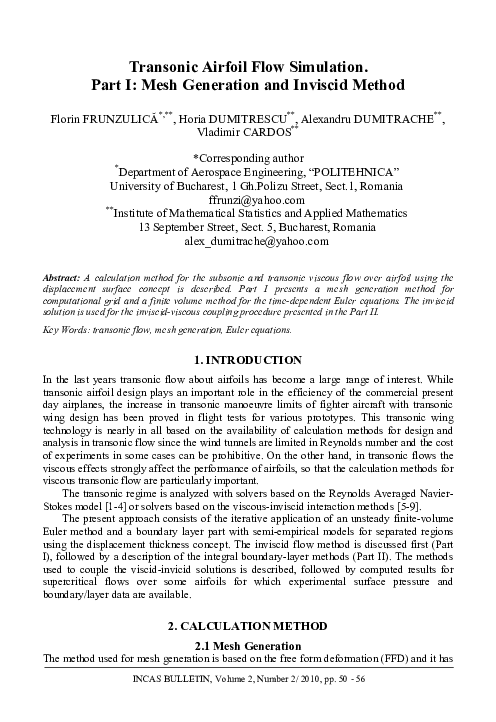 (PDF) Transonic Airfoil Flow Simulation. Part I: Mesh Generation and Inviscid Method