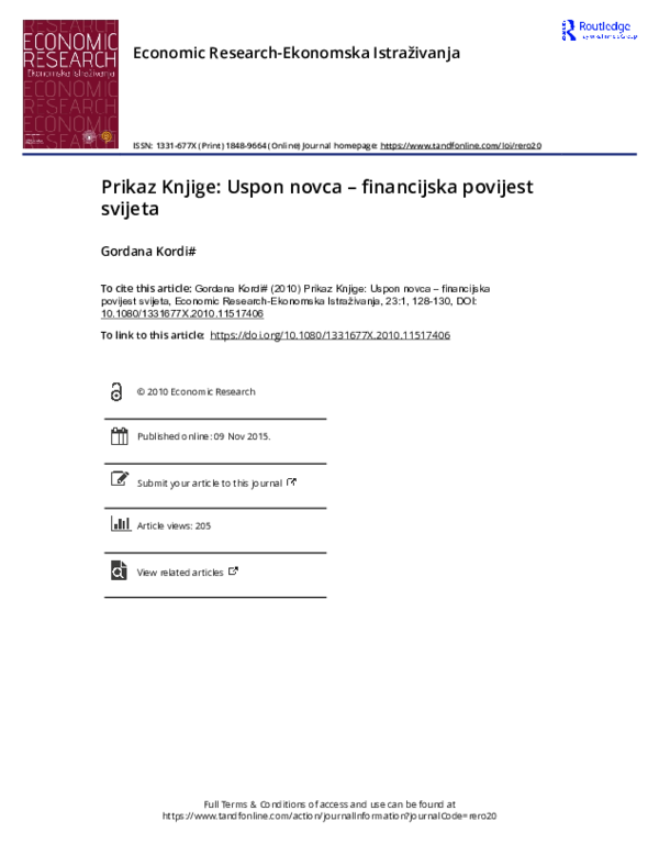 (PDF) Prikaz knjige: Uspon novca - financijska povijest svijeta