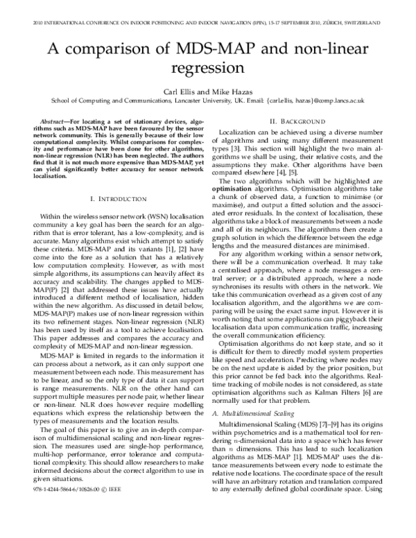 (PDF) A comparison of MDS-MAP and non-linear regression