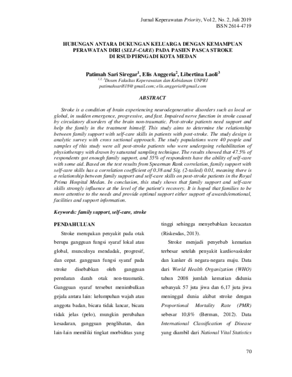 (PDF) Hubungan Antara Dukungan Keluarga Dengan Kemampuan Perawatan Diri (Self Care) Pada Pasien ...