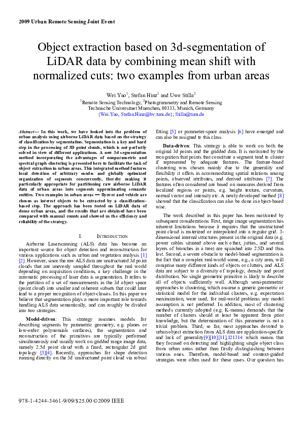 Pdf Object Extraction Based On 3d Segmentation Of Lidar Data By Combining Mean Shift With