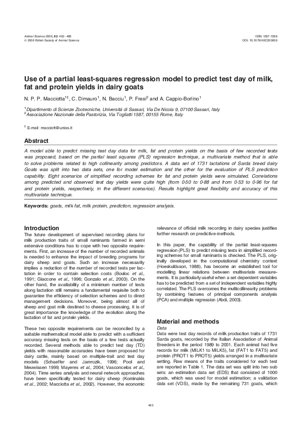 Pdf Use Of A Partial Least Squares Regression Model To Predict Test