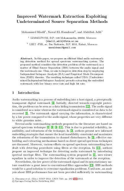 (PDF) Improved Watermark Extraction Exploiting Undeterminated Source Separation Methods