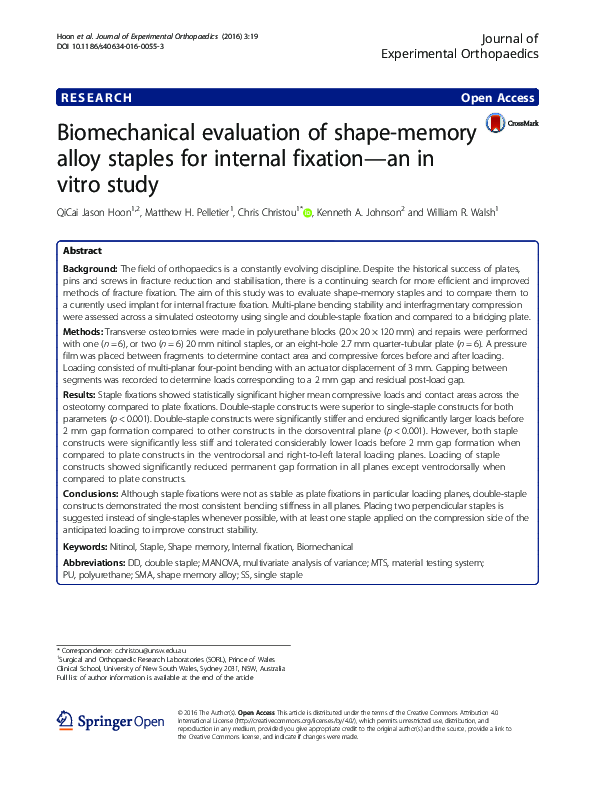 (PDF) Biomechanical evaluation of shape-memory alloy staples for ...