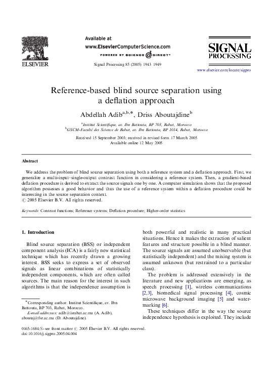 Pdf Reference Based Blind Source Separation Using A Deflation Approach