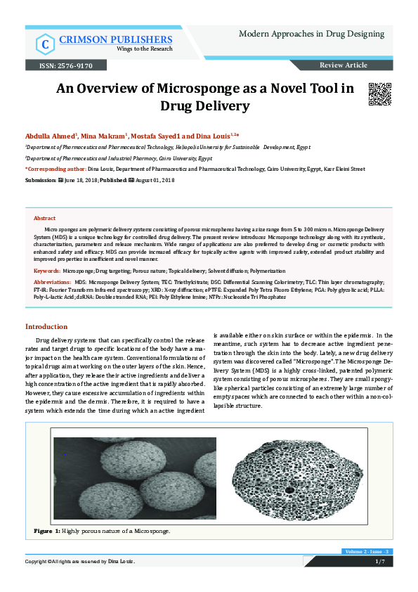 (PDF) An Overview of Microsponge as a Novel Tool in Drug Delivery