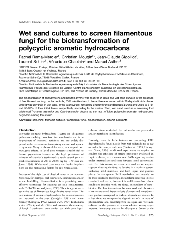 (PDF) Wet sand cultures to screen filamentous fungi for the biotransformation of polycyclic ...