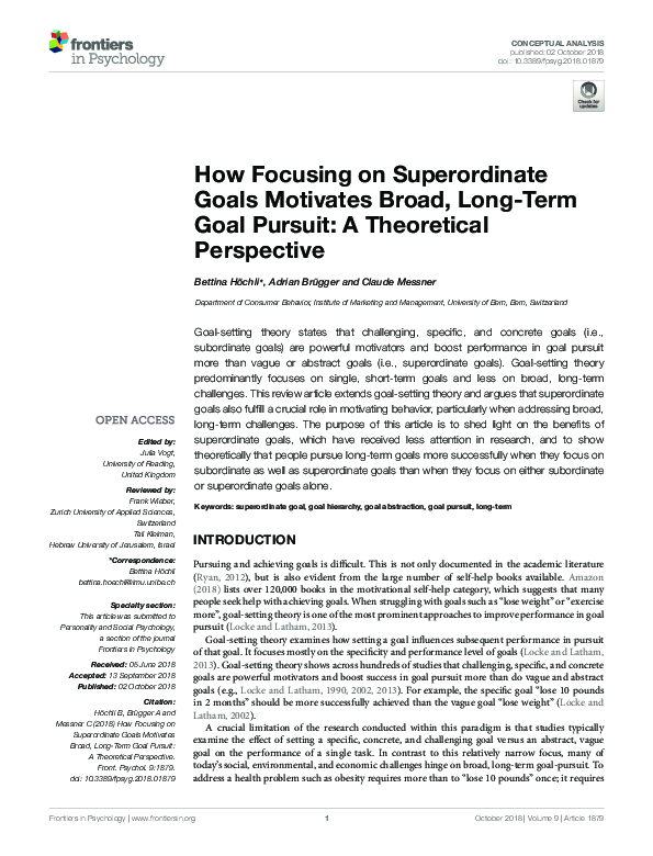 (PDF) How Focusing on Superordinate Goals Motivates Broad, Long-Term ...