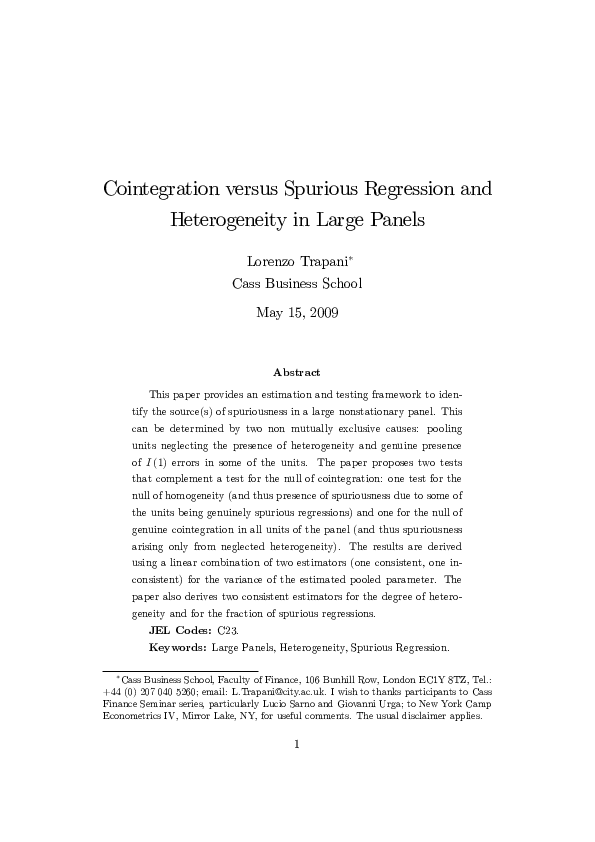 (PDF) Cointegration versus Spurious Regression and Heterogeneity in ...