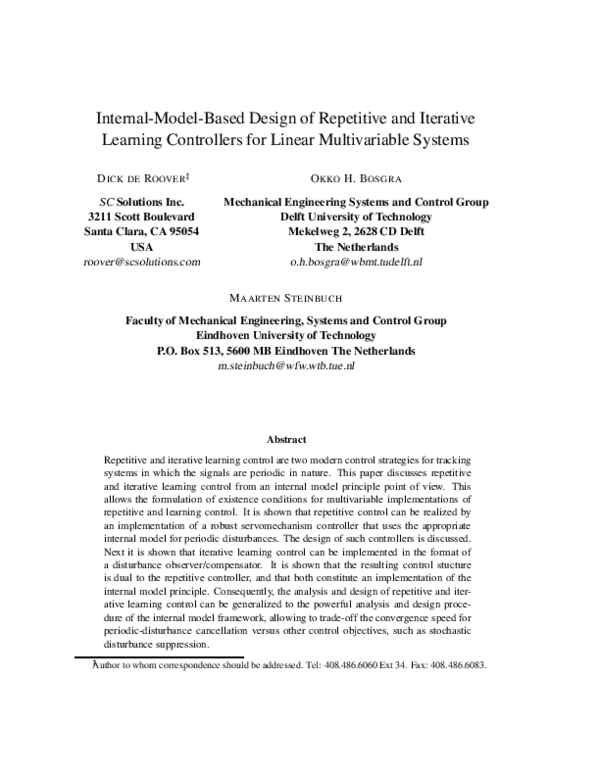 (PDF) Internal-model-based design of repetitive and iterative learning controllers for linear ...