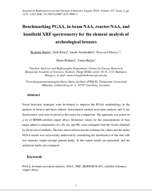 (PDF) Benchmarking PGAA, in-beam NAA, reactor-NAA and handheld XRF ...