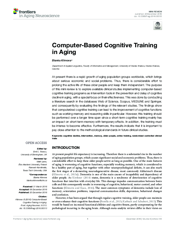 (PDF) Computer-Based Cognitive Training in Aging