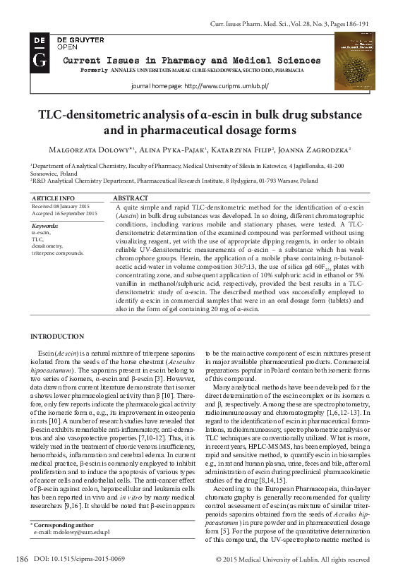 (PDF) TLC-densitometric analysis of α-escin in bulk drug substance and ...