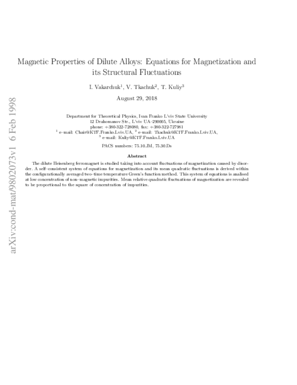 (PDF) Magnetic Properties of Dilute Alloys: Equations for Magnetization ...