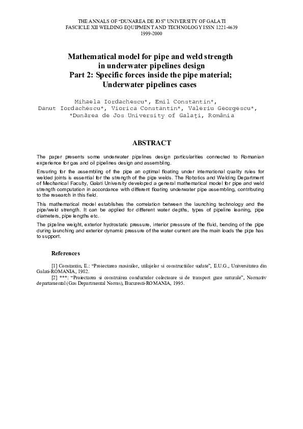 (PDF) Mathematical model for pipe and weld strength in underwater ...