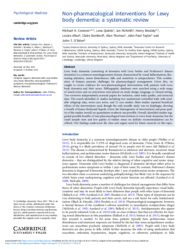 (PDF) Non-pharmacological interventions for Lewy body dementia: a systematic review