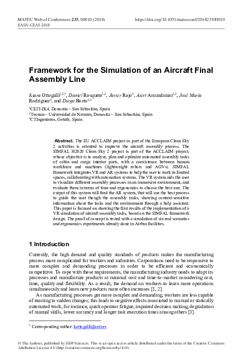 (PDF) Framework for the Simulation of an Aircraft Final Assembly Line