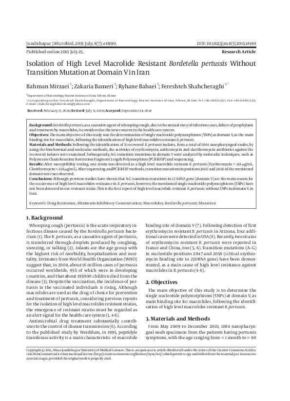 (PDF) Isolation of High Level Macrolide Resistant Bordetella Pertussis ...