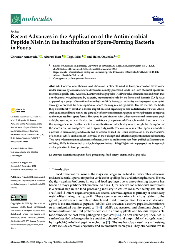 (PDF) Recent Advances in the Application of the Antimicrobial Peptide Nisin in the Inactivation ...