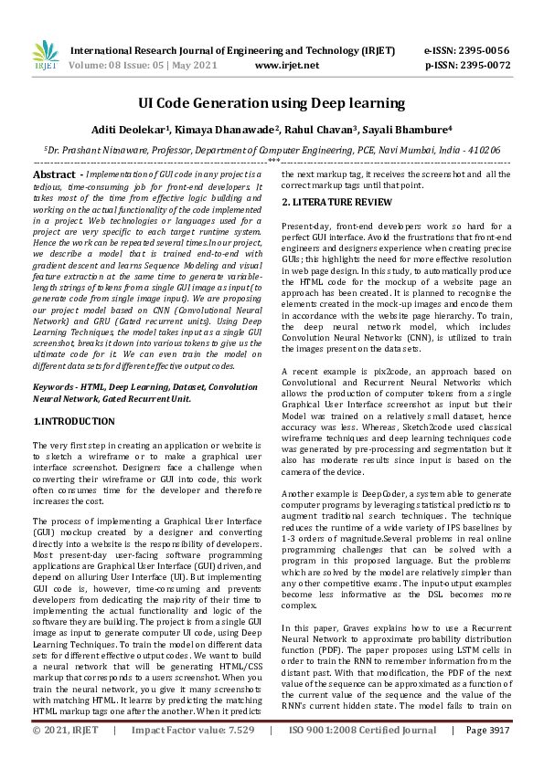 (PDF) IRJET- UI Code Generation using Deep learning