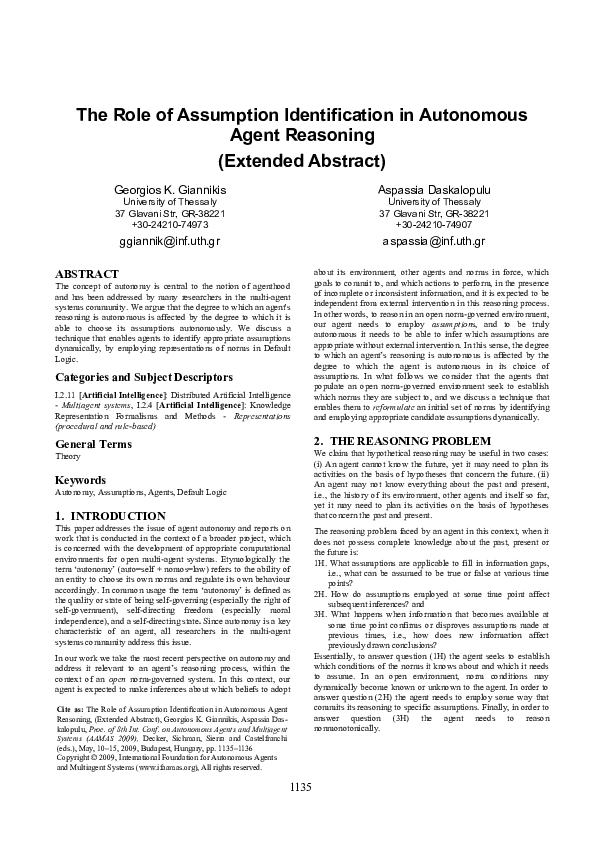 (PDF) The role of assumption identification in autonomous agent ...