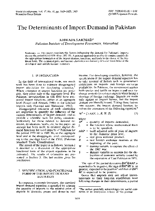 (PDF) The determinants of import demand in Pakistan