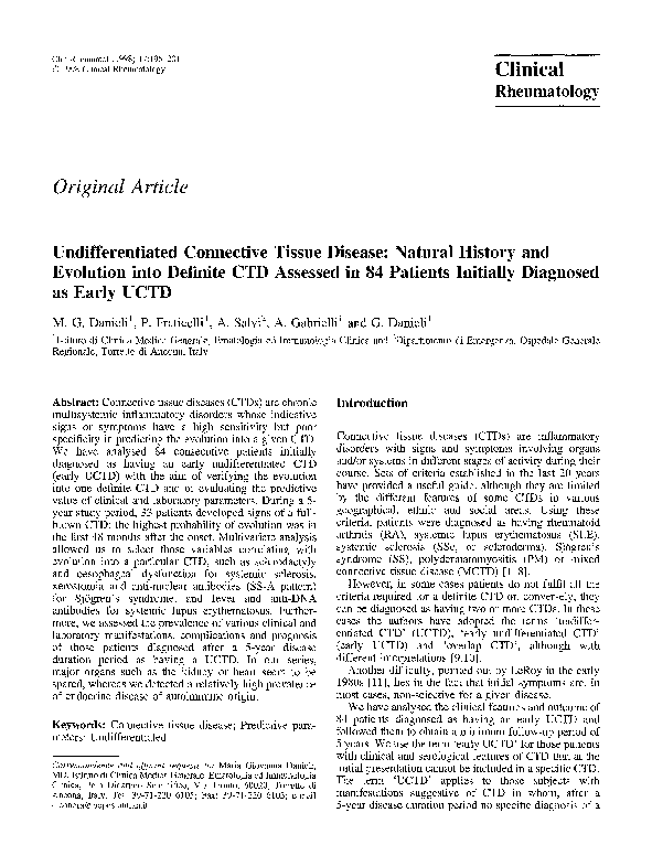 (PDF) Undifferentiated connective tissue disease: Natural history and ...