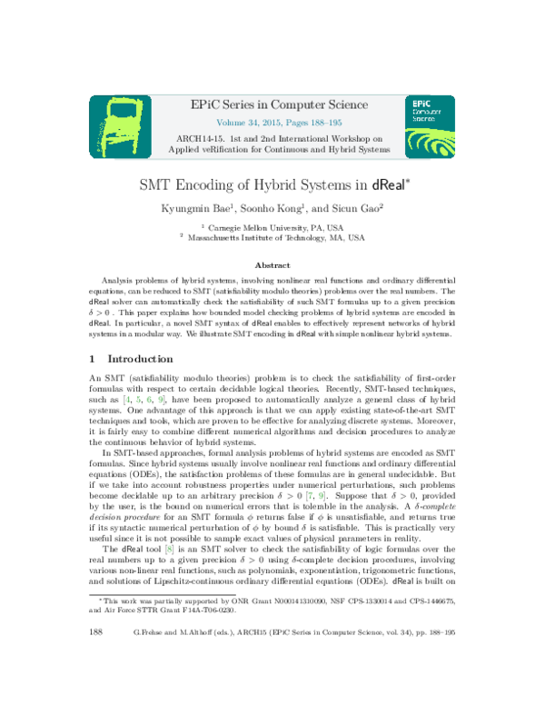 (PDF) SMT Encoding of Hybrid Systems in dReal