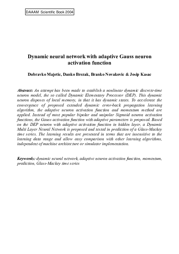 (PDF) Dynamic neural network with adaptive Gauss neuron activation function