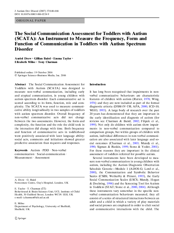 (PDF) The Social Communication Assessment for Toddlers with Autism ...