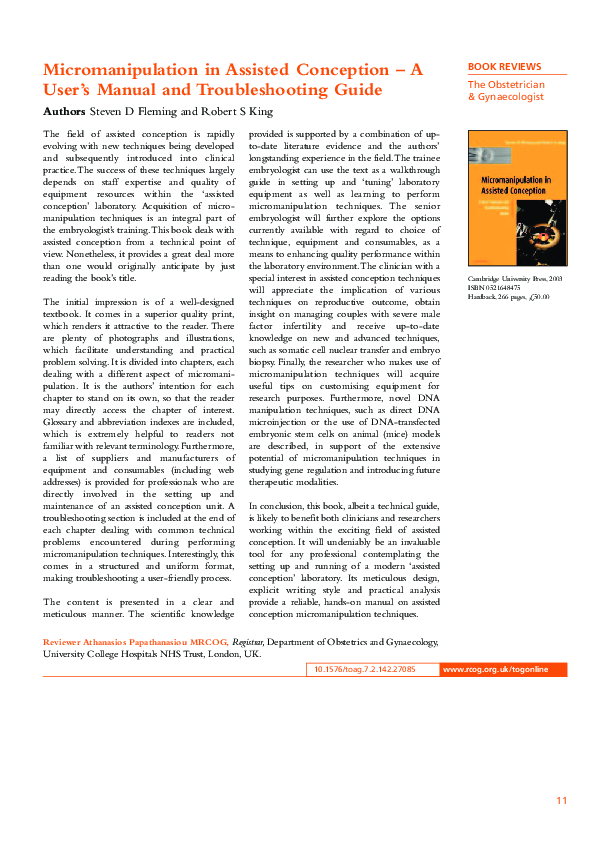 (PDF) Micromanipulation in Assisted Conception - A User's Manual and ...
