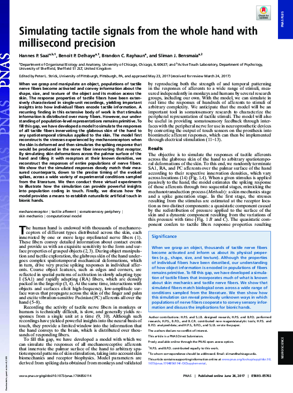(PDF) Simulating tactile signals from the whole hand with millisecond precision