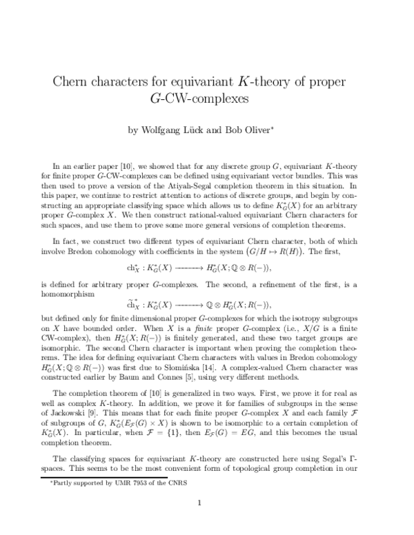 (PDF) Chern characters for the equivariant K-theory of proper G-CW ...