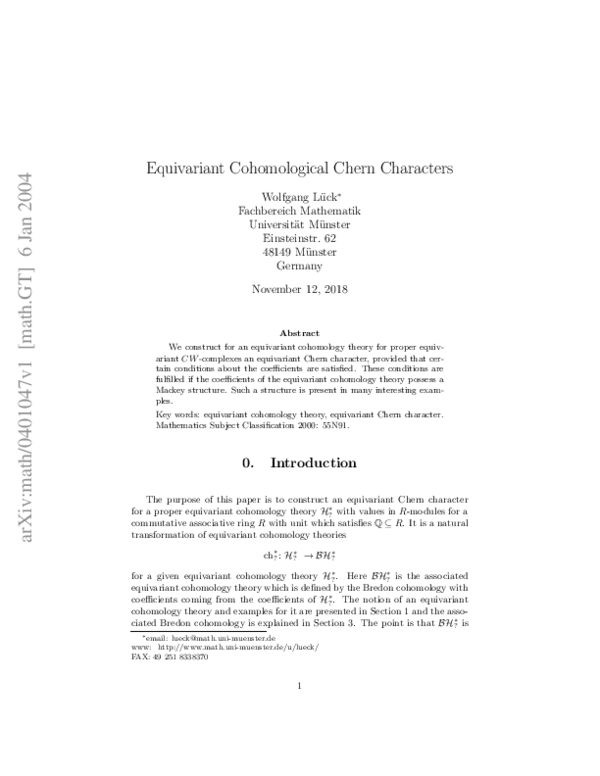 (PDF) Equivariant Cohomological Chern Characters