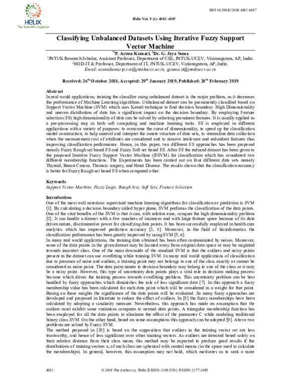 (PDF) Classifying Unbalanced Datasets Using Iterative Fuzzy Support Vector Machine