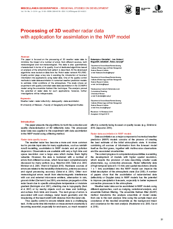 (PDF) Processing of 3D Weather Radar Data with Application for ...
