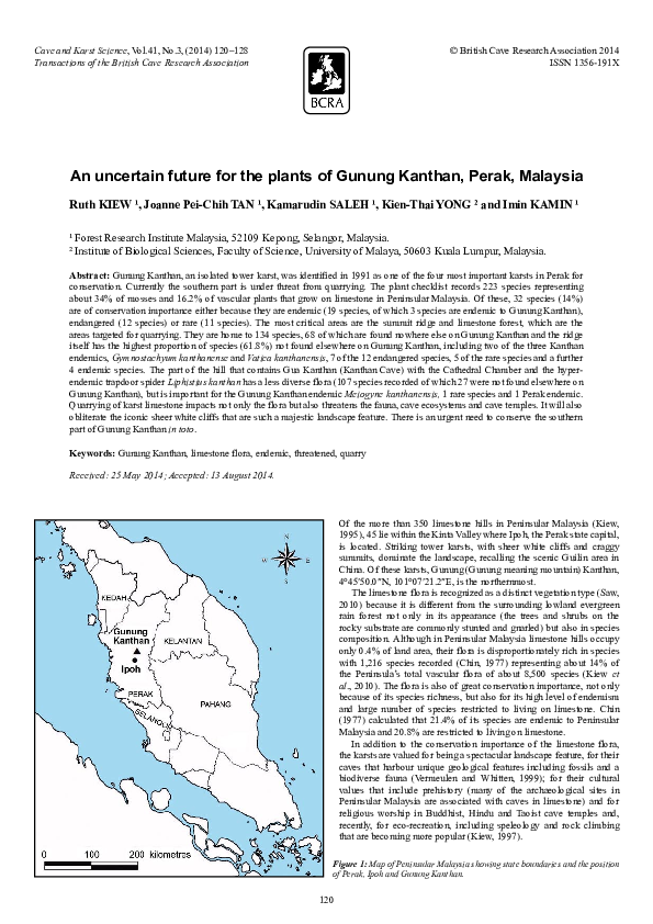(PDF) An uncertain future for the plants of Gunung Kanthan, Perak, Malaysia
