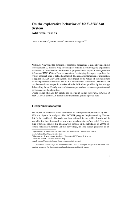 (PDF) On the Explorative Behavior of MAX–MIN Ant System