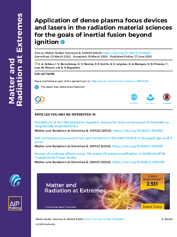 (PDF) Application of dense plasma focus devices and lasers in the ...