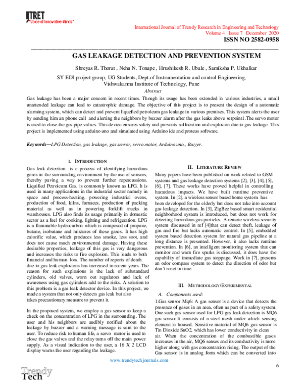 (PDF) GAS LEAKAGE DETECTION AND PREVENTION SYSTEM