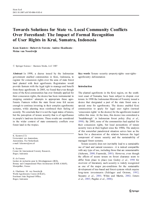 (PDF) Towards solutions for state vs. local community conflicts over ...