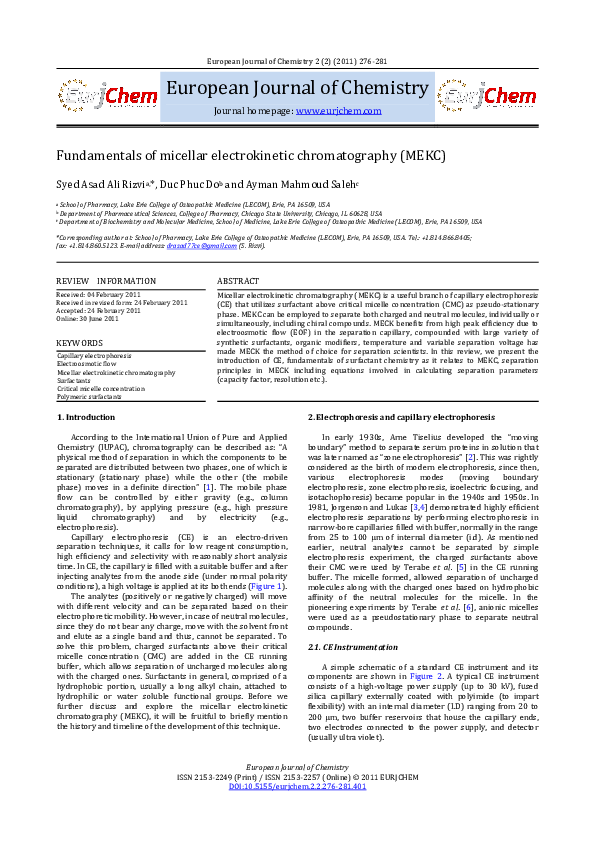(PDF) Fundamentals of micellar electrokinetic chromatography (MEKC)