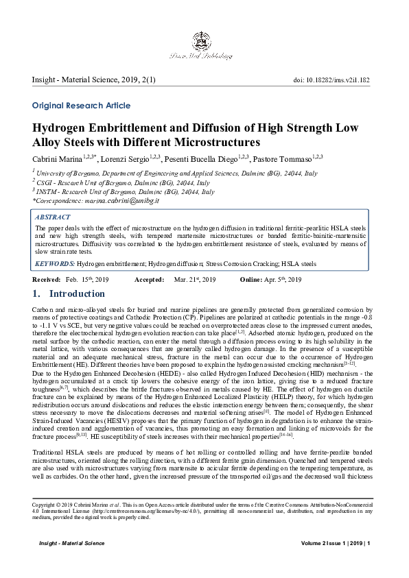 (PDF) Hydrogen Embrittlement and Diffusion in High Strength Low Alloyed ...