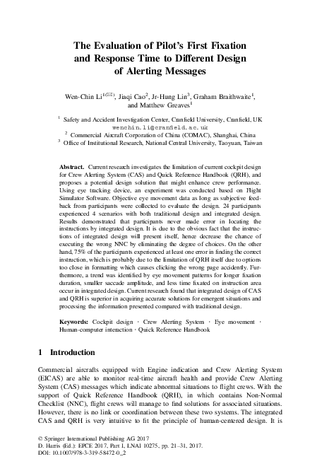 (PDF) The Evaluation of Pilot’s First Fixation and Response Time to ...