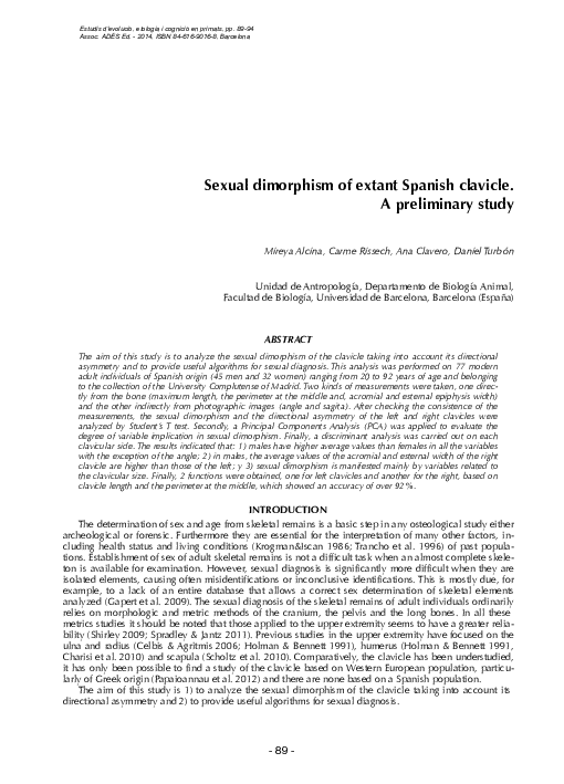 (PDF) Sexual dimorphism of extant Spanish clavicle. A preliminary study
