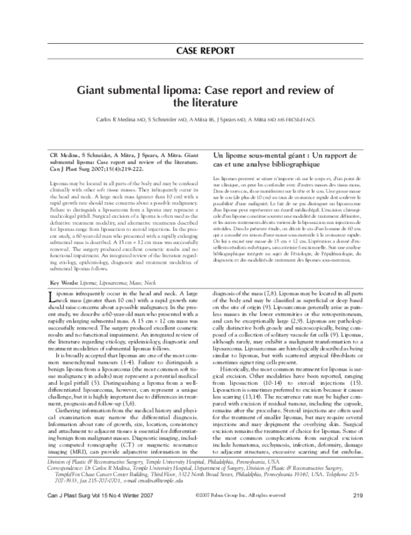 (PDF) Giant submental lipoma: Case report and review of the literature