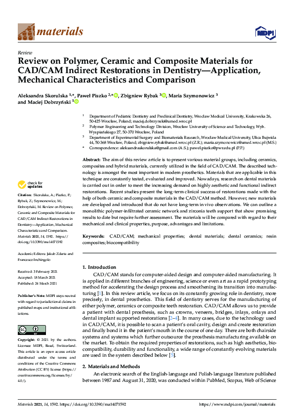 (PDF) Review on Polymer, Ceramic and Composite Materials for CAD/CAM ...