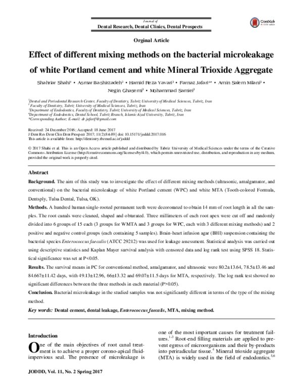 (PDF) Effect of different mixing methods on the bacterial microleakage ...